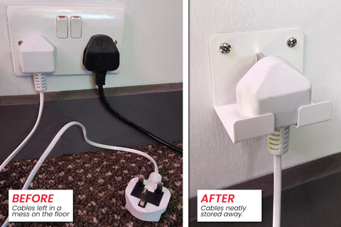 Plug Holder (Pack of 3) - British Steel - White Finish - Wall Mount