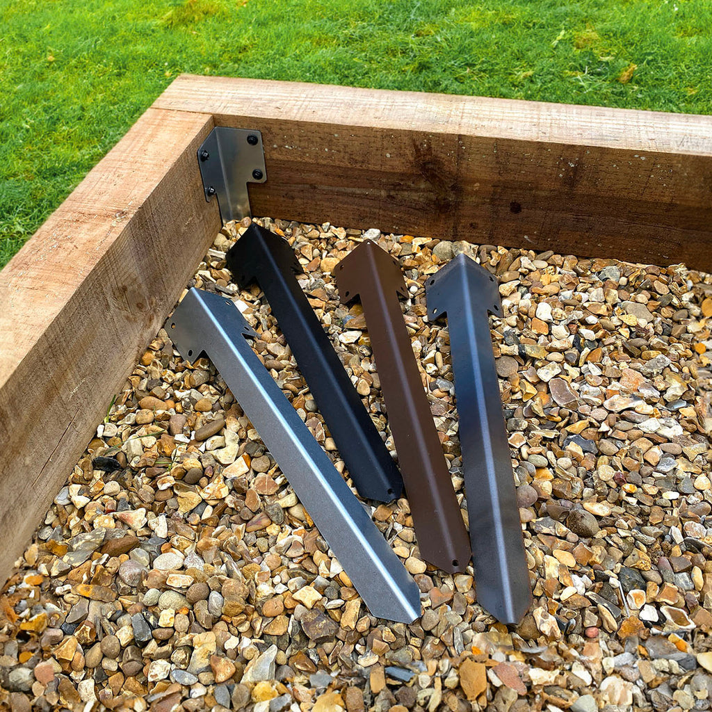 Corner Railway Sleeper Bracket with Stake | Indoor Outdoors