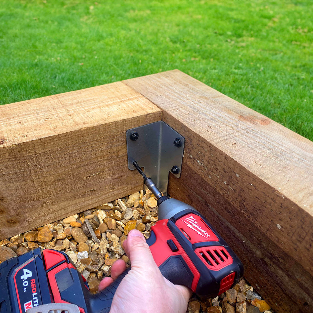 Corner Railway Sleeper Bracket with Stake | Indoor Outdoors