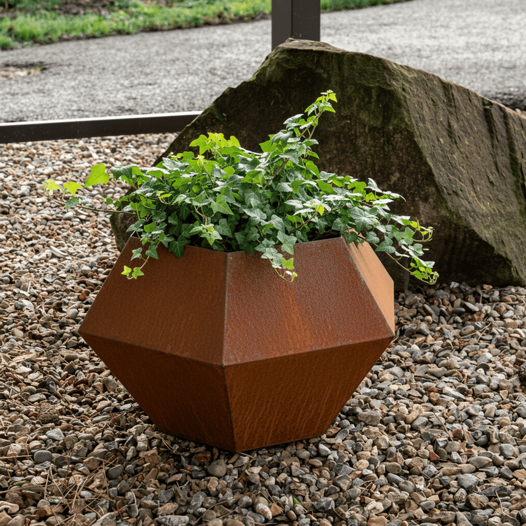 Hexagon Planter with Base - Tapered Geometric Design - Indoor Outdoors
