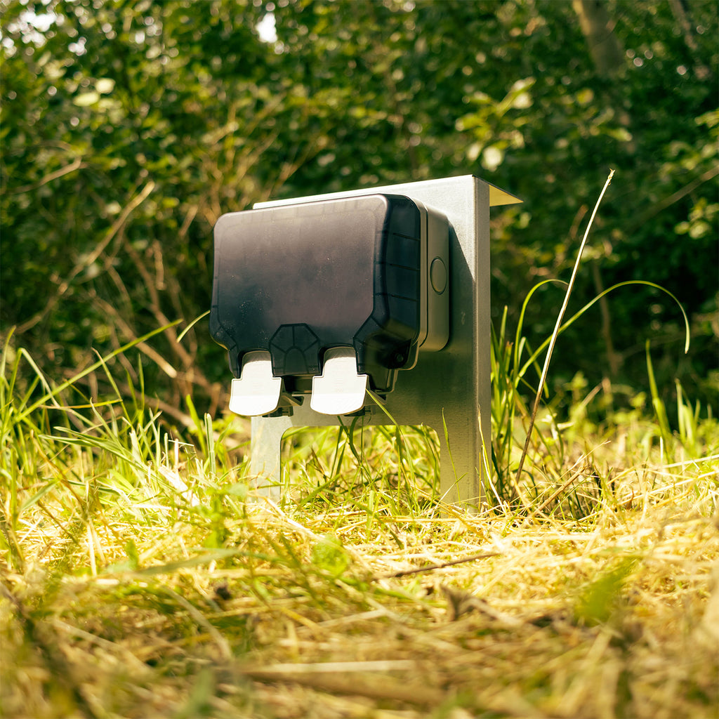 Outdoor Plug Installation Panel with Staked Feet - Easy Install