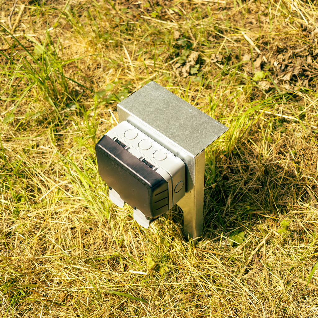 Outdoor Plug Installation Panel with Staked Feet - Easy Install