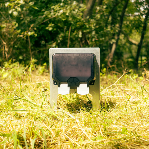Outdoor Plug Installation Panel with Staked Feet - Easy Install