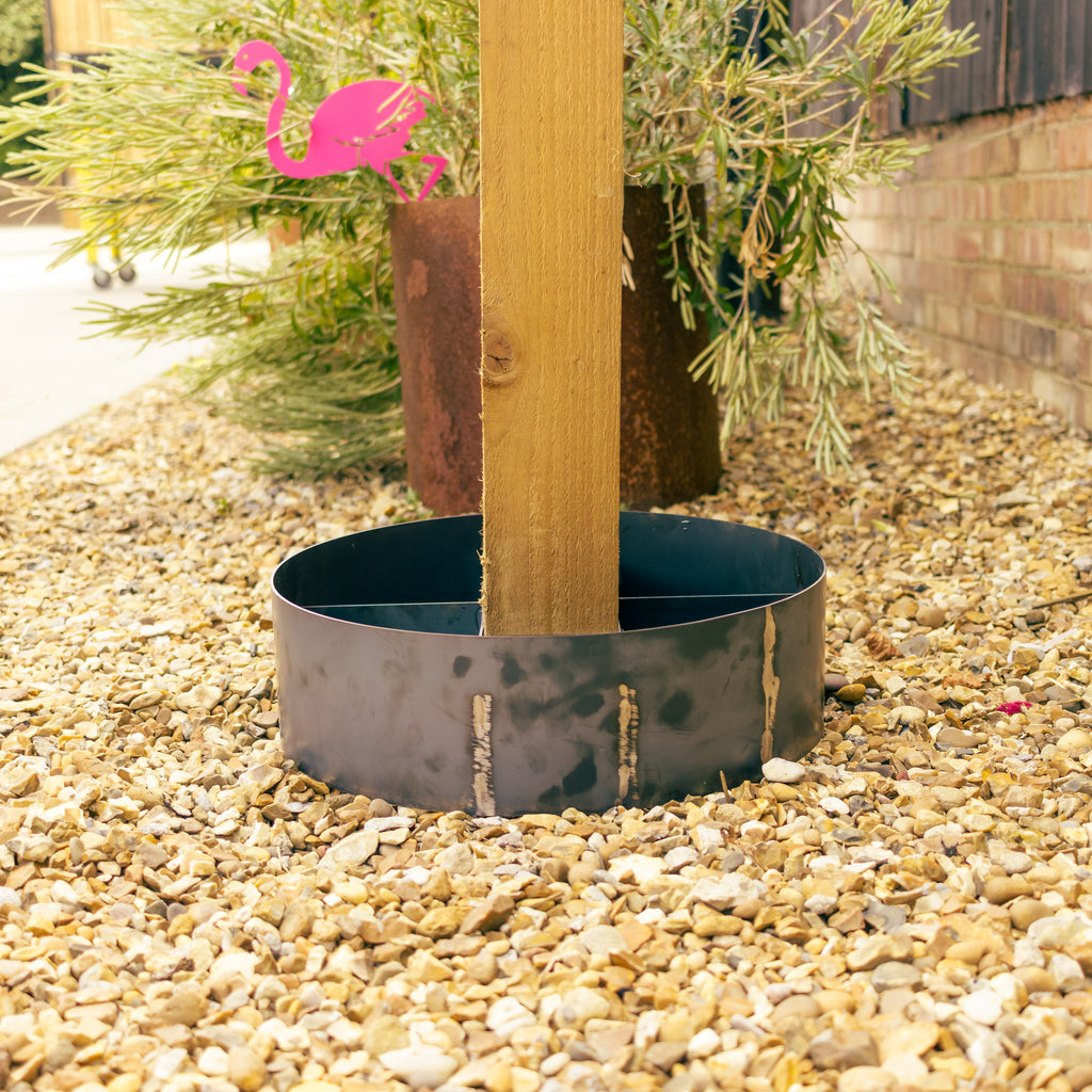 Planter Post Base - Rustic Steel Circular Planter Post Mount