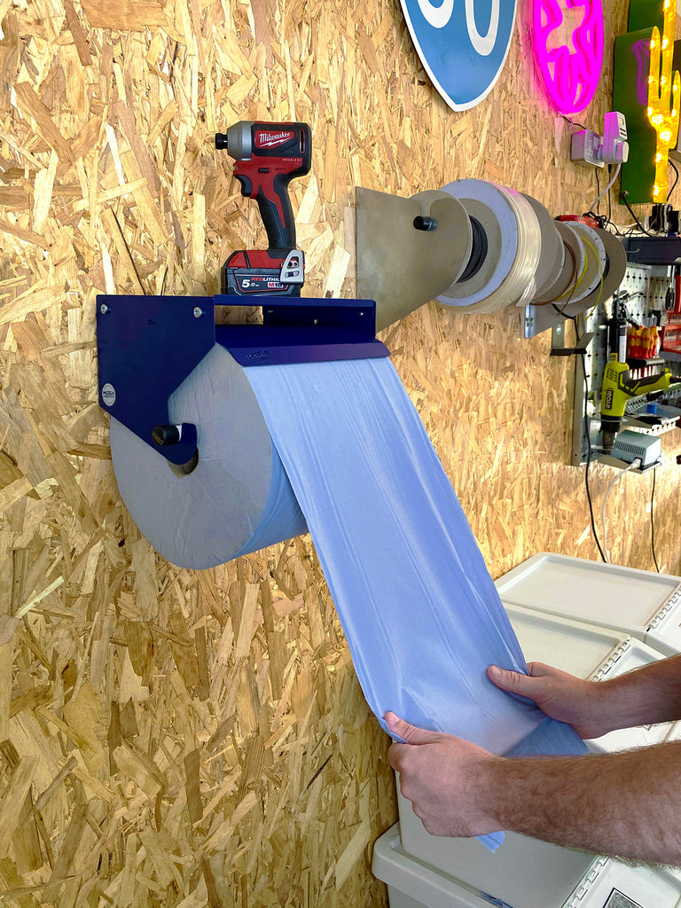 Blue Roll Holder with Stop Brake & Shelf - For Jumbo Blue Roll