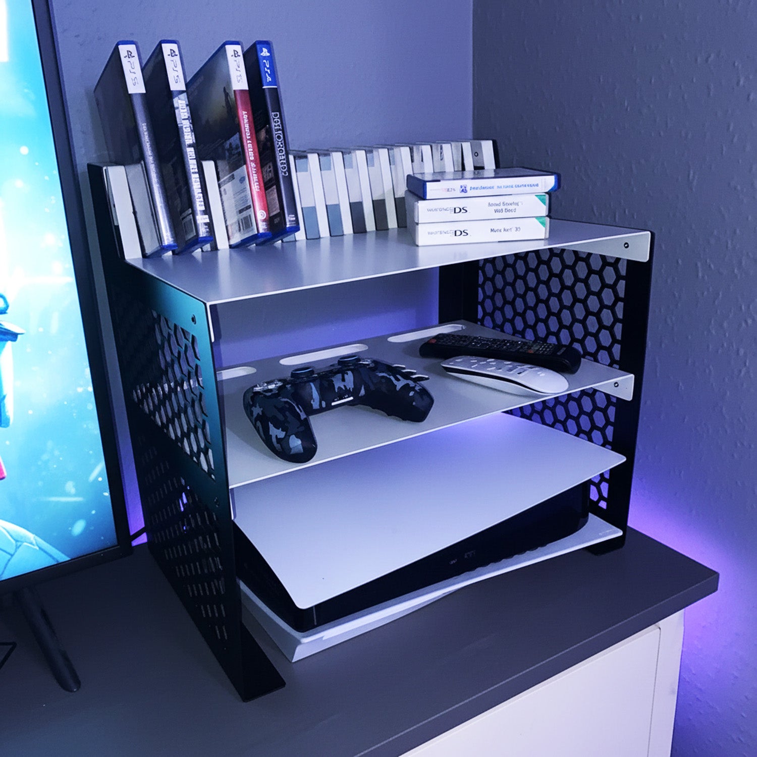 Games Console Stand - Holds 2 Consoles & 15 Games - Desktop - Indoor ...