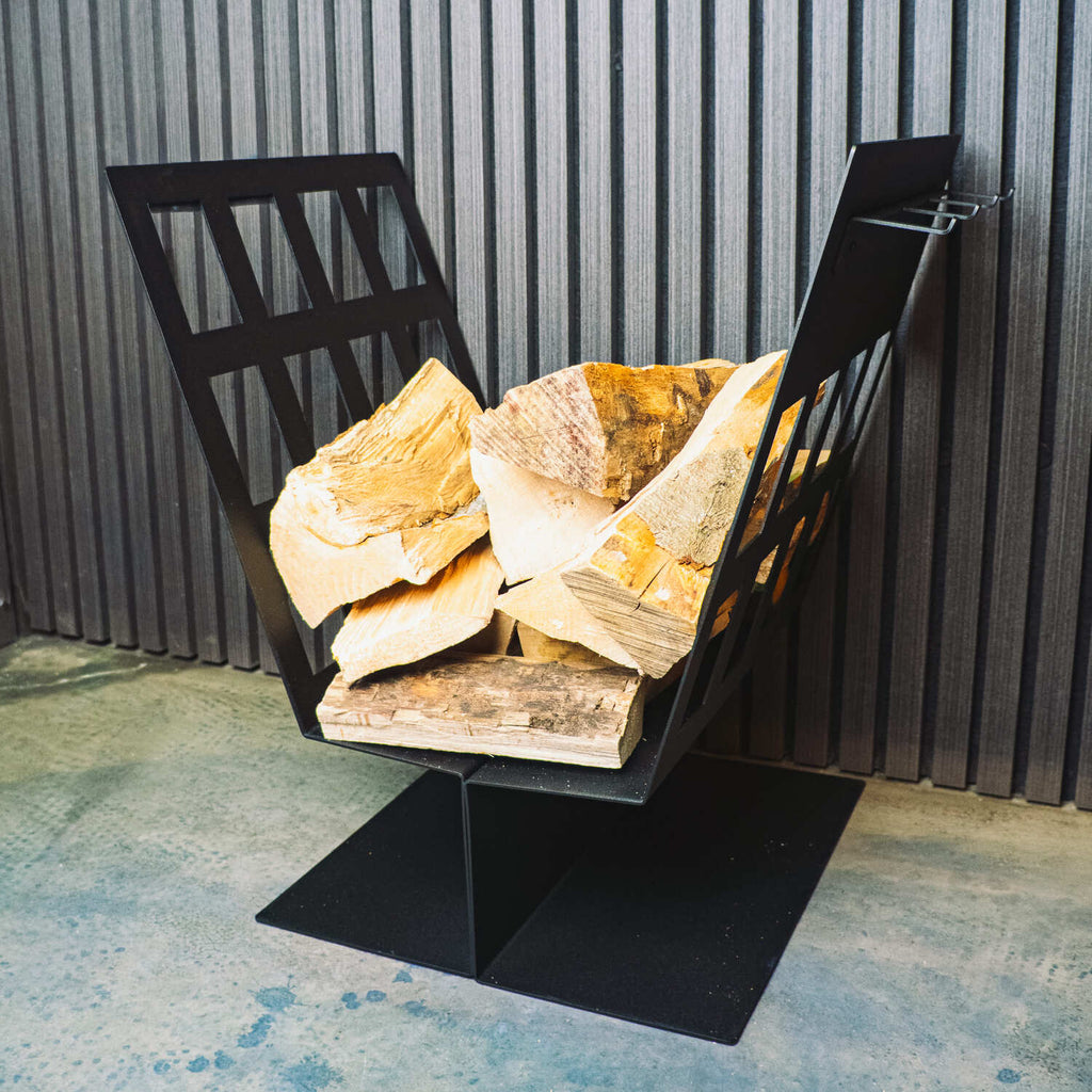 Hearth Log Rack & Basket with Tool Hanger - Elevated Design - Indoor ...