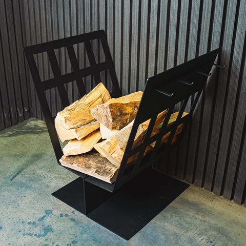 Hearth Log Rack & Basket with Tool Hanger - Elevated Design - Indoor ...