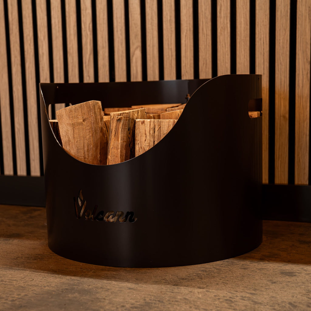 Log Scuttle & Kindling Storage Basket for Fireplaces - Volcann Halo ...