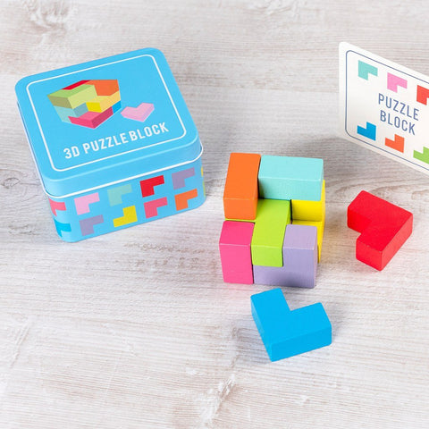Wooden Puzzle Block Tin - 3D Puzzleblocks for Children