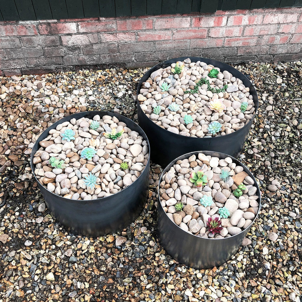 Circular Rustic Steel Planter Trio Set - 3 Planters for the Price of 1