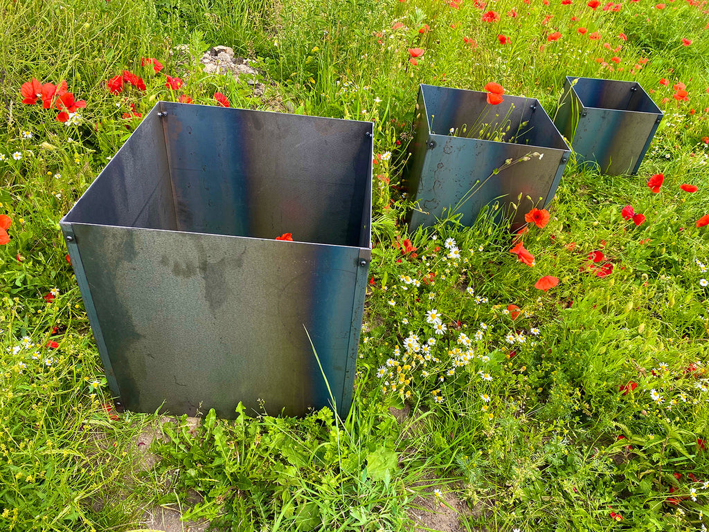 Steel Cube Planter - Rustic Steel Finish - Indoor Outdoors