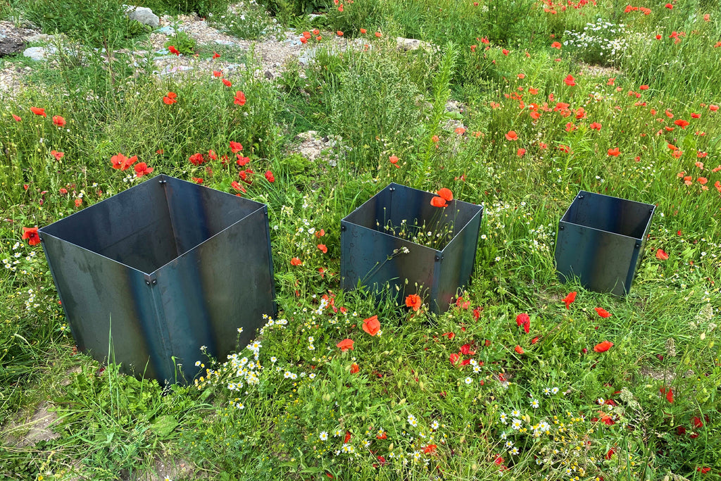 Steel Cube Planter - Rustic Steel Finish - Indoor Outdoors
