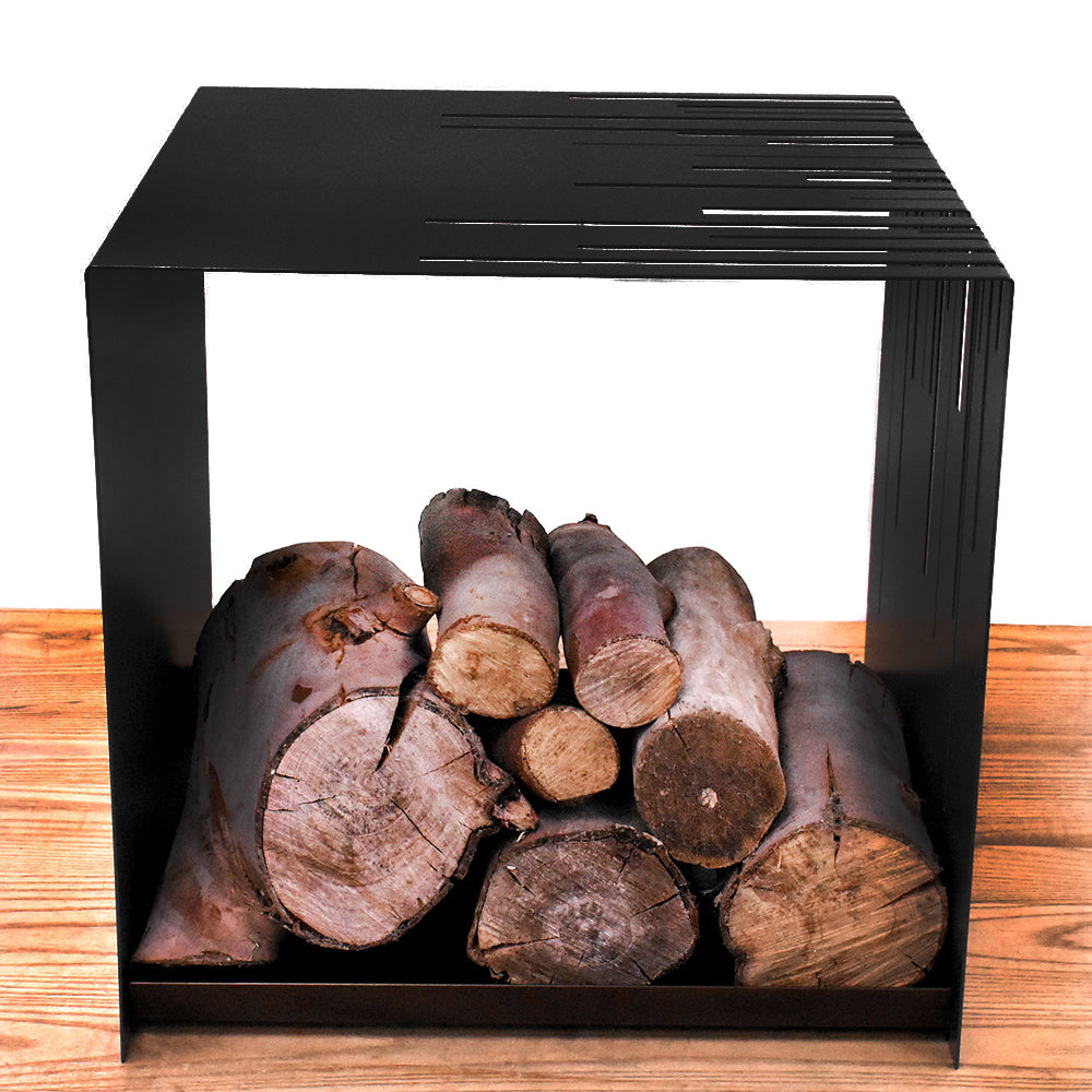 Log Basket - Cubist Pattern Design - Black Finish - Made in UK