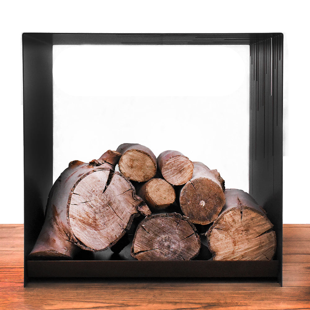 Log Basket - Cubist Pattern Design - Black Finish - Made in UK