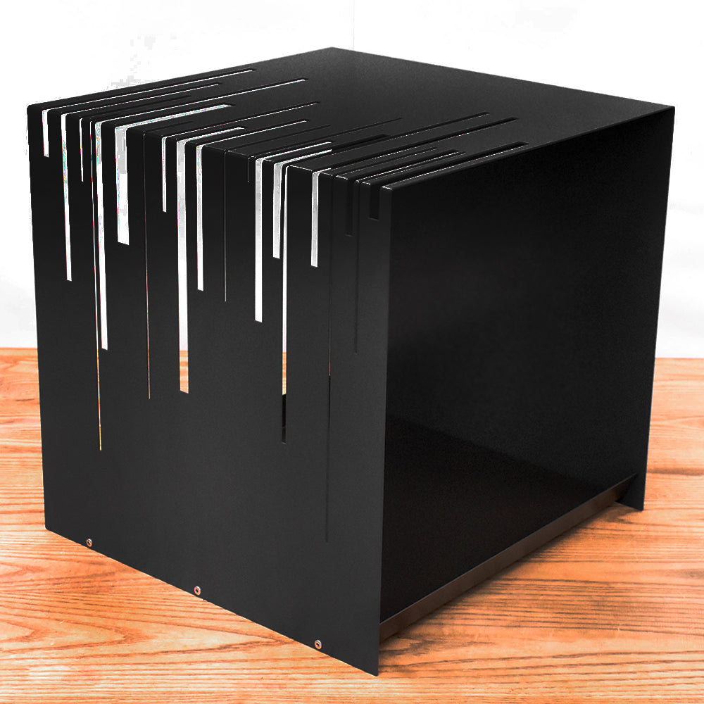 Log Basket - Cubist Pattern Design - Black Finish - Made in UK