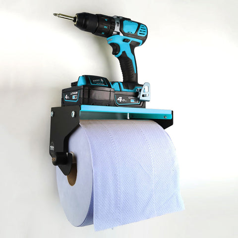 Blue Roll Holder with Shelf - Made in the UK - Galvanised Steel