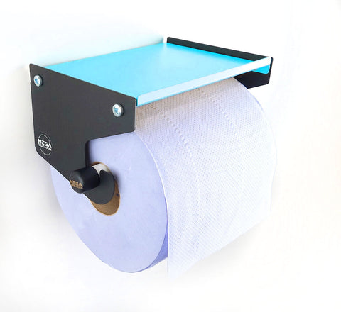 Blue Roll Holder with Shelf - Made in the UK - Galvanised Steel