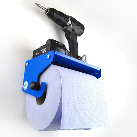 Blue Roll Holder with Shelf - Made in the UK - Galvanised Steel