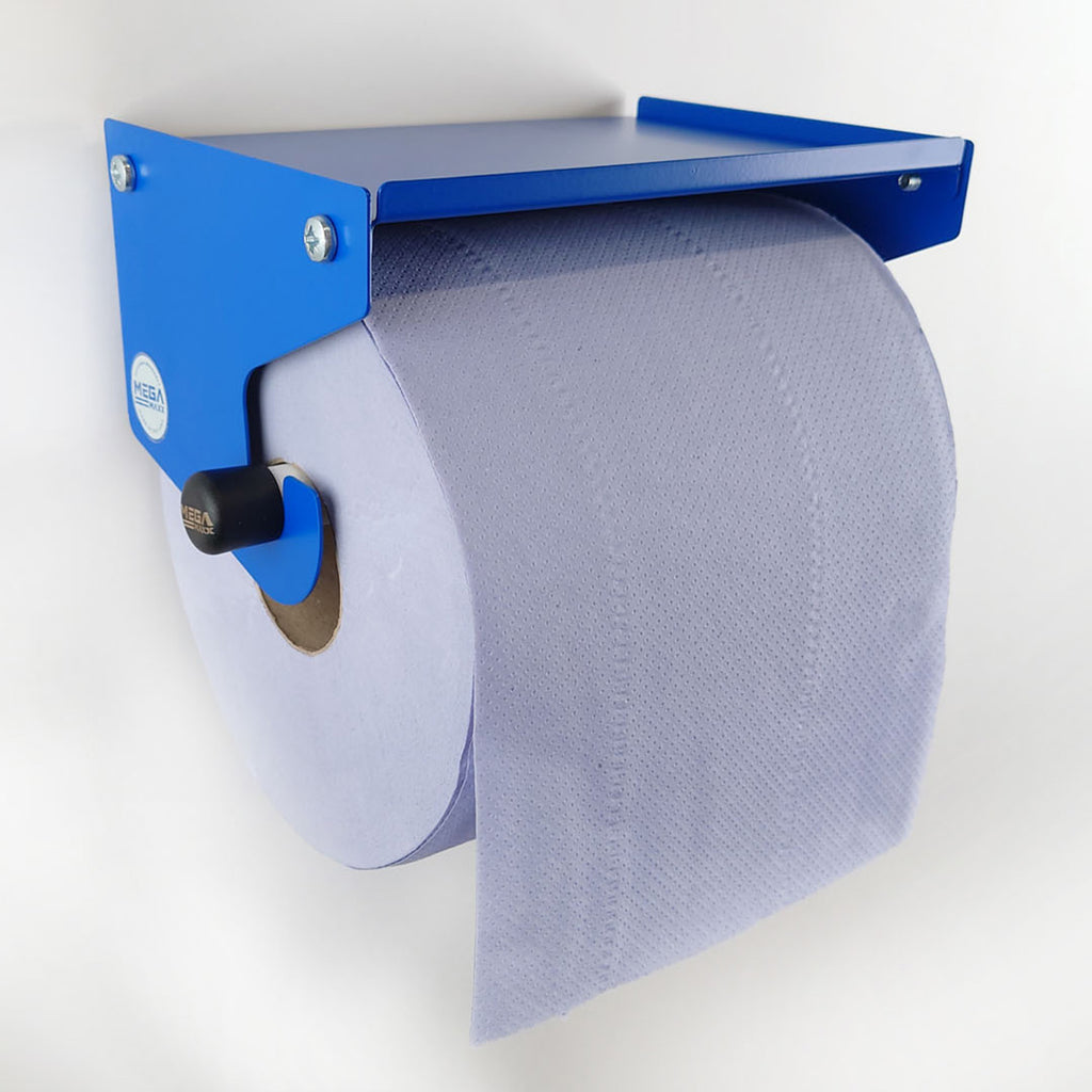 Blue Roll Holder with Shelf - Made in the UK - Galvanised Steel