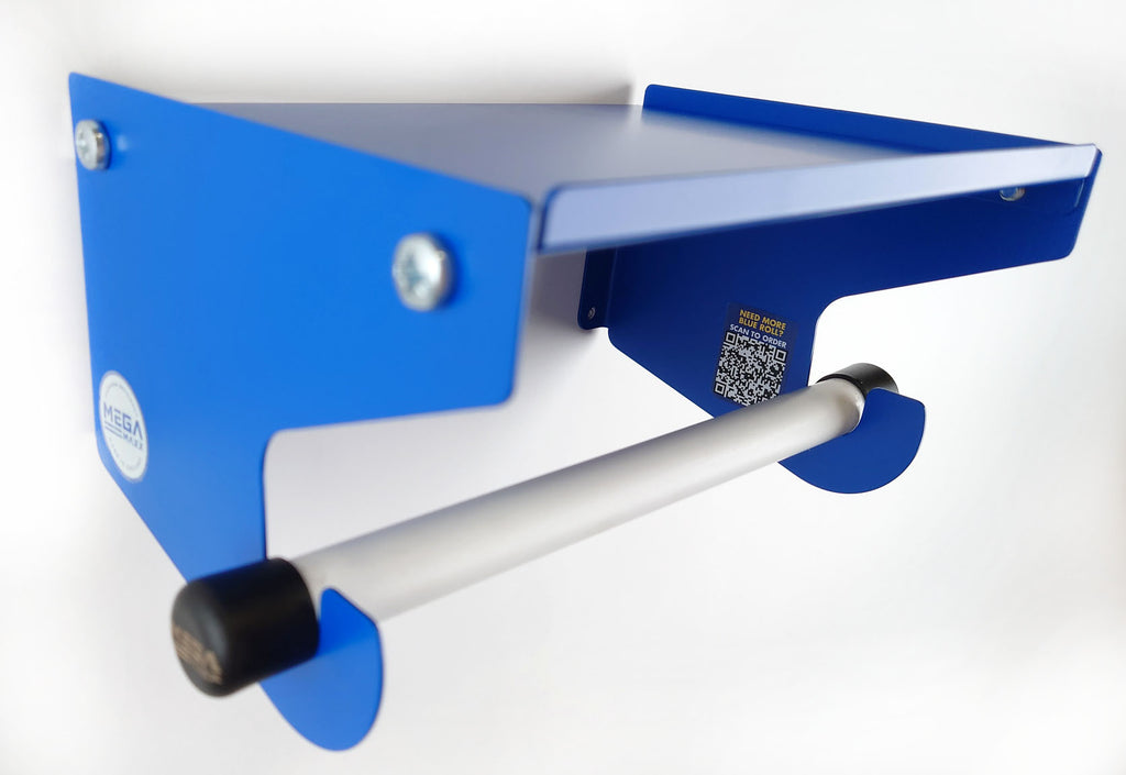 Blue Roll Holder with Shelf - Made in the UK - Galvanised Steel