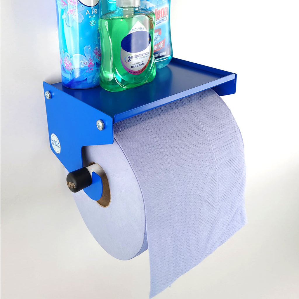 Blue Roll Holder with Shelf - Made in the UK - Galvanised Steel