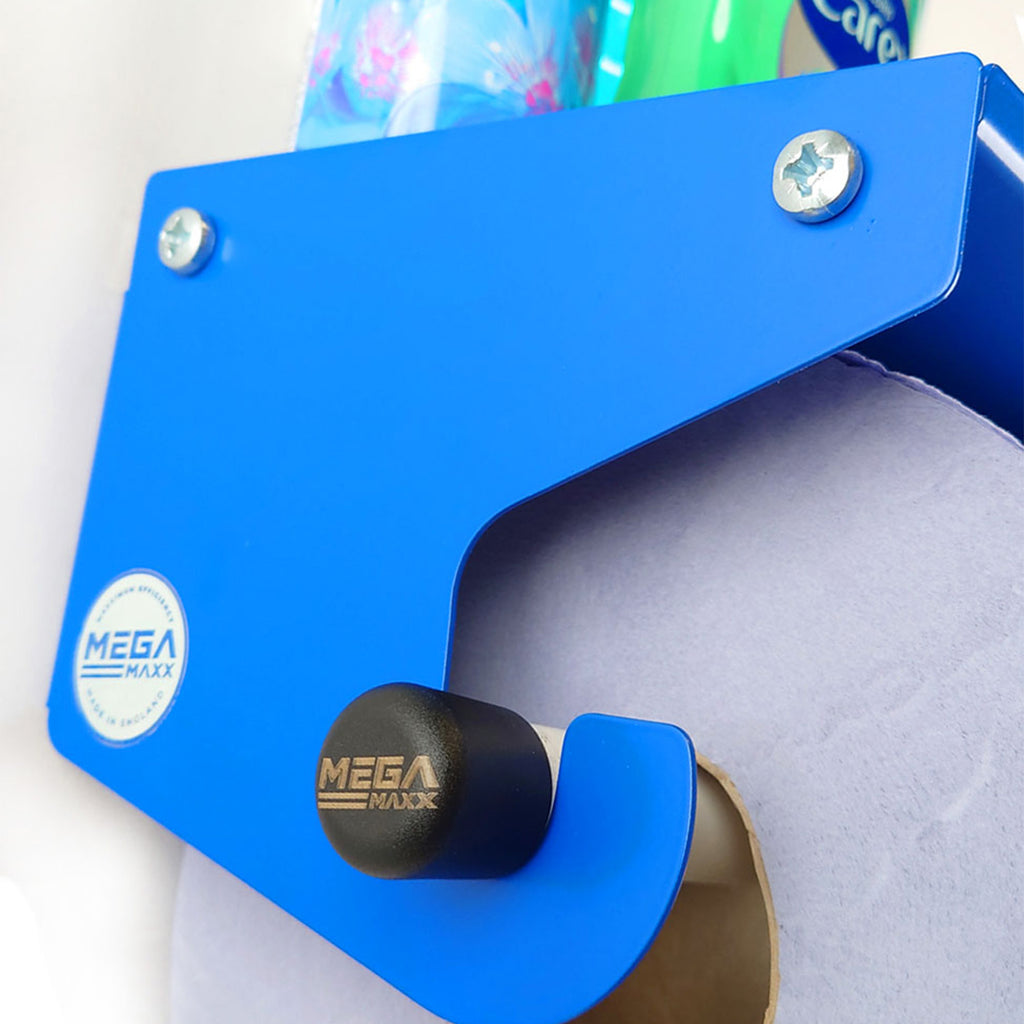 Blue Roll Holder with Shelf - Made in the UK - Galvanised Steel
