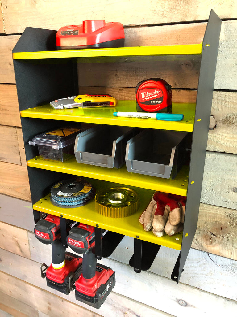 Power Tool Storage Unit - 4 Shelves, 4 Slots for Drills - Made in UK