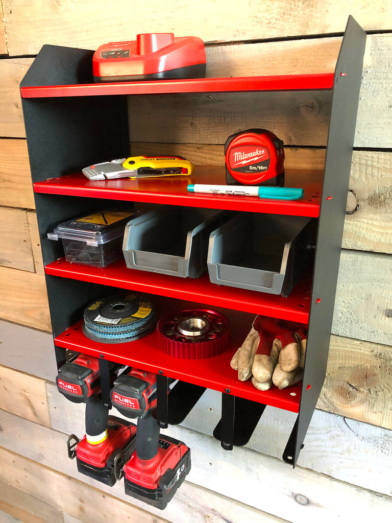 Power Tool Storage Unit - 4 Shelves, 4 Slots for Drills - Made in UK