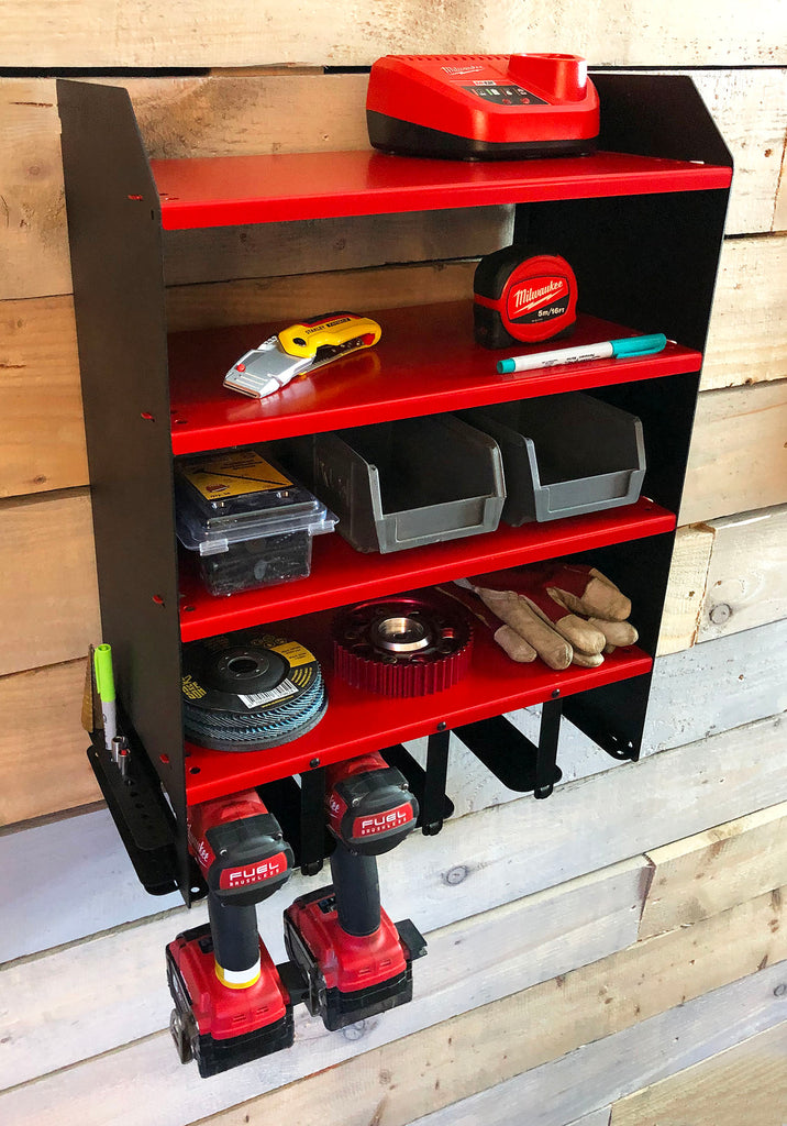 Power Tool Storage Unit - 4 Shelves, 4 Slots for Drills - Made in UK