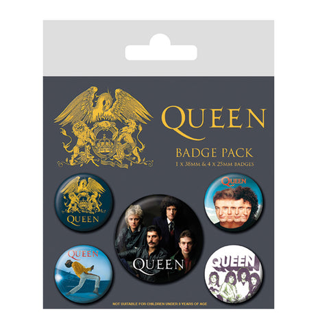 Queen Pin Badges (Set of 5) - Featuring Iconic Album Artwork