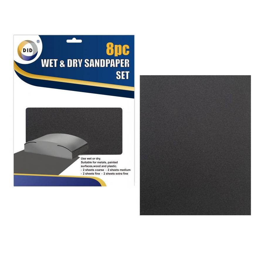 Wet and Dry Sandpaper Set (8 Pieces) - 4 Different Grits Included